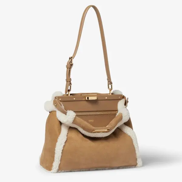 Fendi My Peekaboo® Medium Camel-colored Shearling Bag